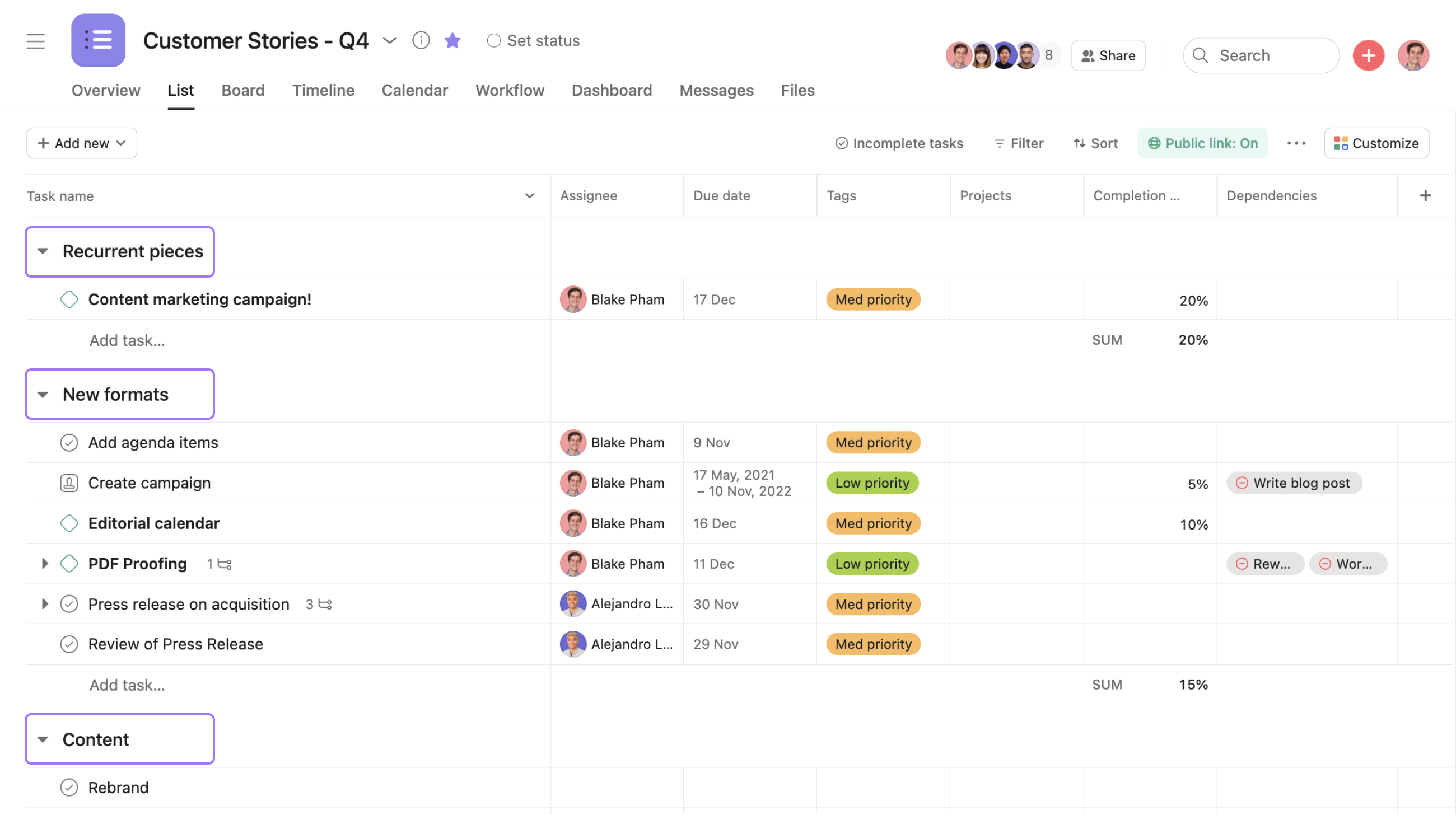 Create Add Sections In Asana Product Guide Asana Product Guide