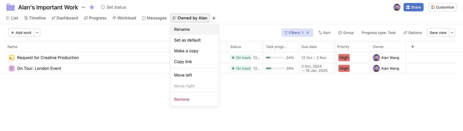 Portfolio Saved Views