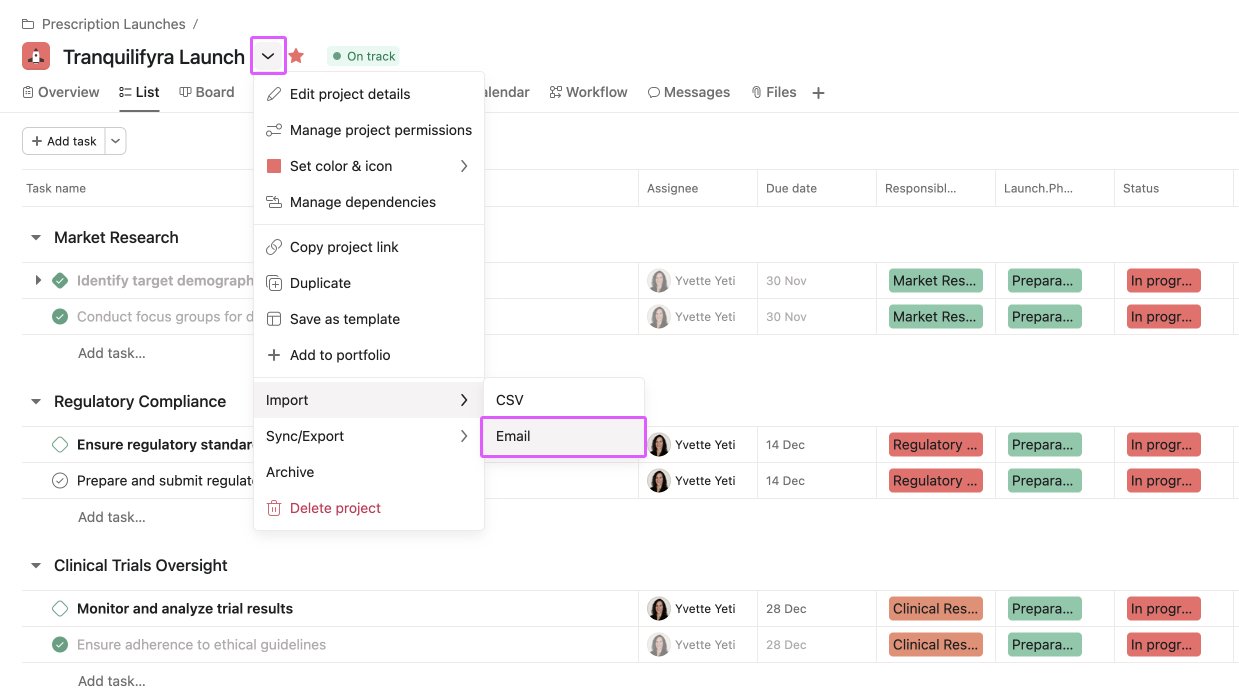Email tasks to Asana