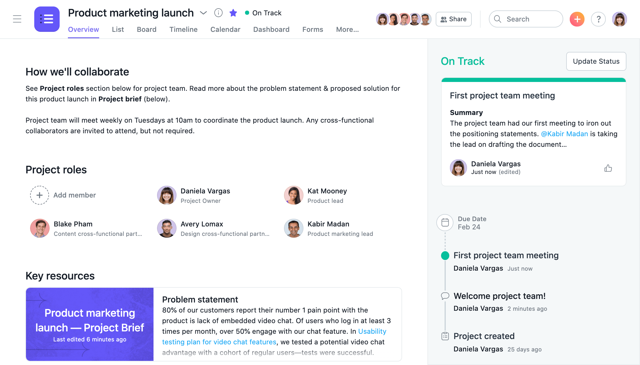 Share Project Updates in Asana