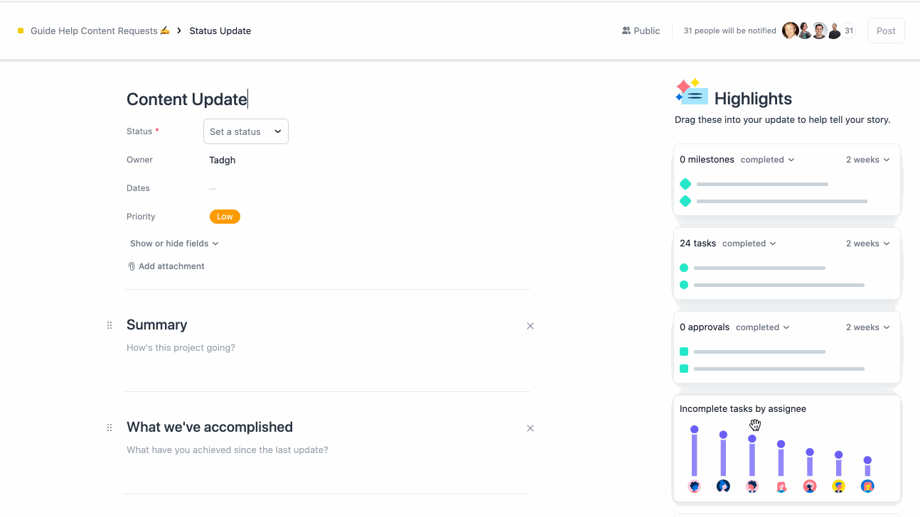 Project progress and status updates