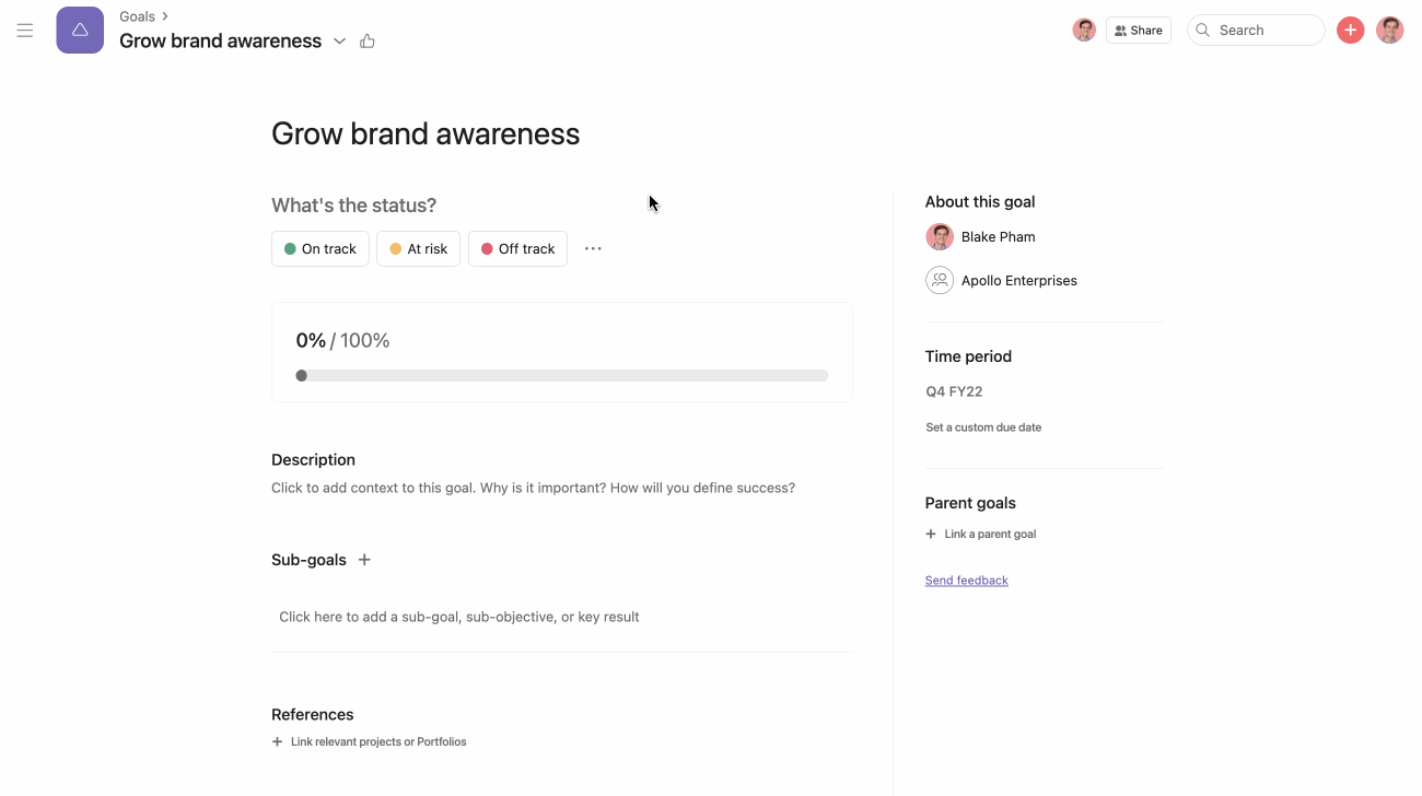 Progreso, estado y conexión del trabajo con los objetivos