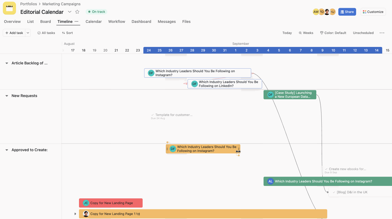 Managing tasks and dependencies with timeline Managing tasks and dependencies with timeline