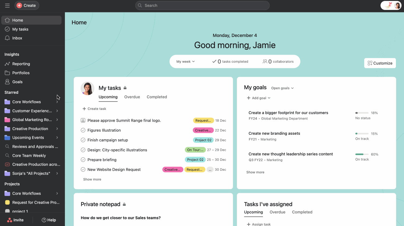 Reporting with Workload in Asana
