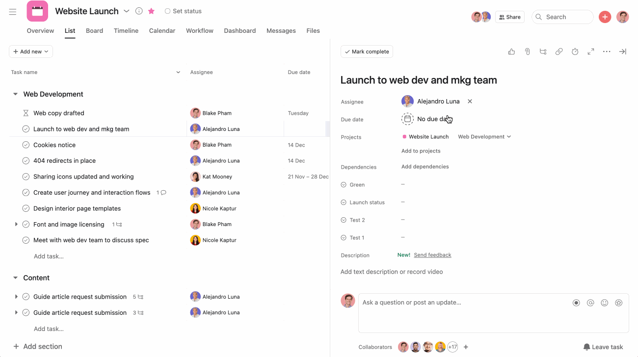 Scheduling tasks using start dates, due dates, and times