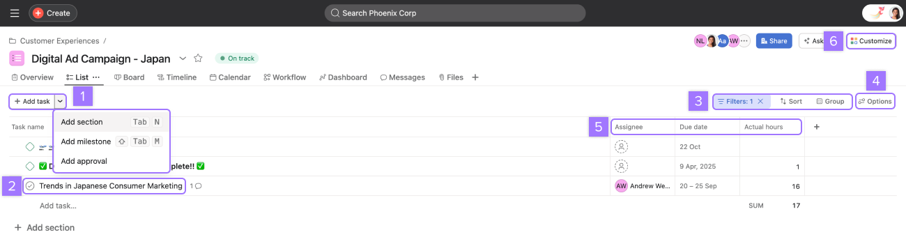 Overview Of Asana Views Options Product Guides Asana