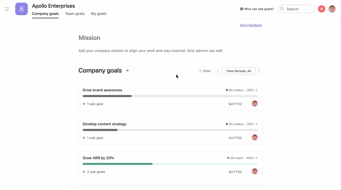 Progress, status, and connecting work to goals