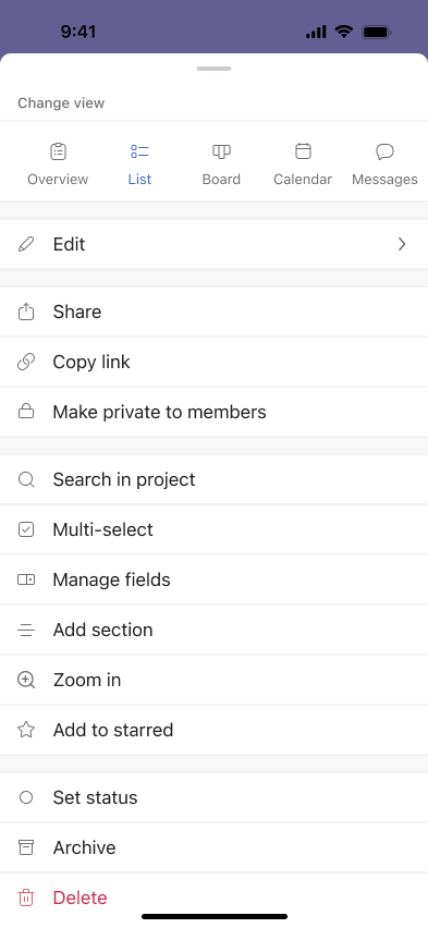 Creating tasks and projects on iOS