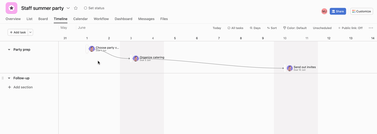 Managing tasks and dependencies with timeline Managing tasks and dependencies with timeline