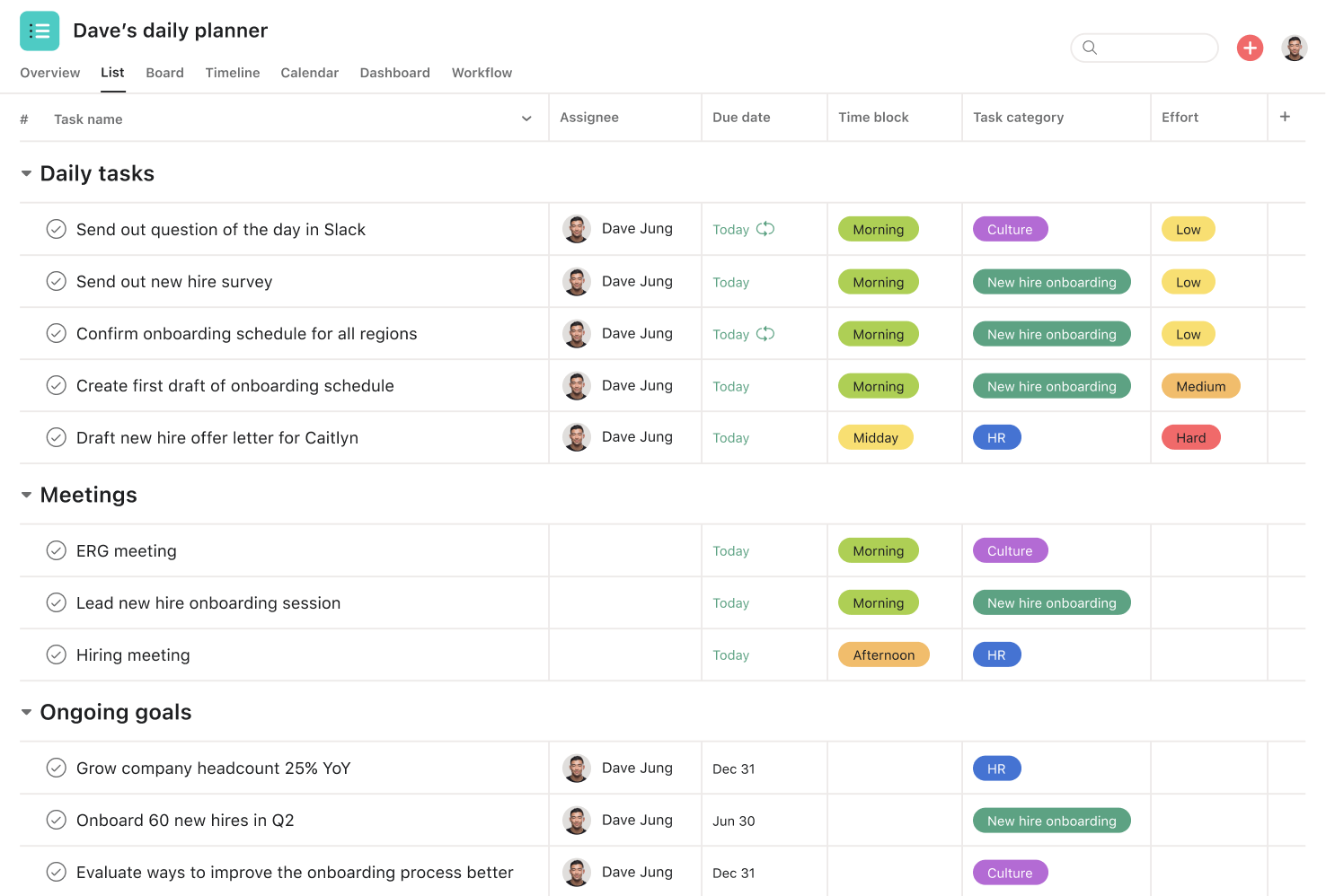 Digital Daily Planner Template Asana