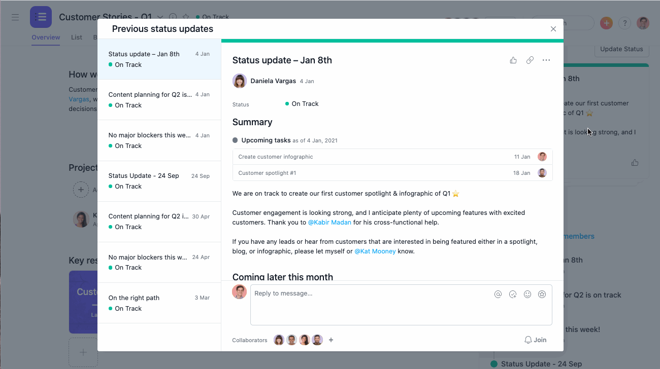 Project progress and status updates