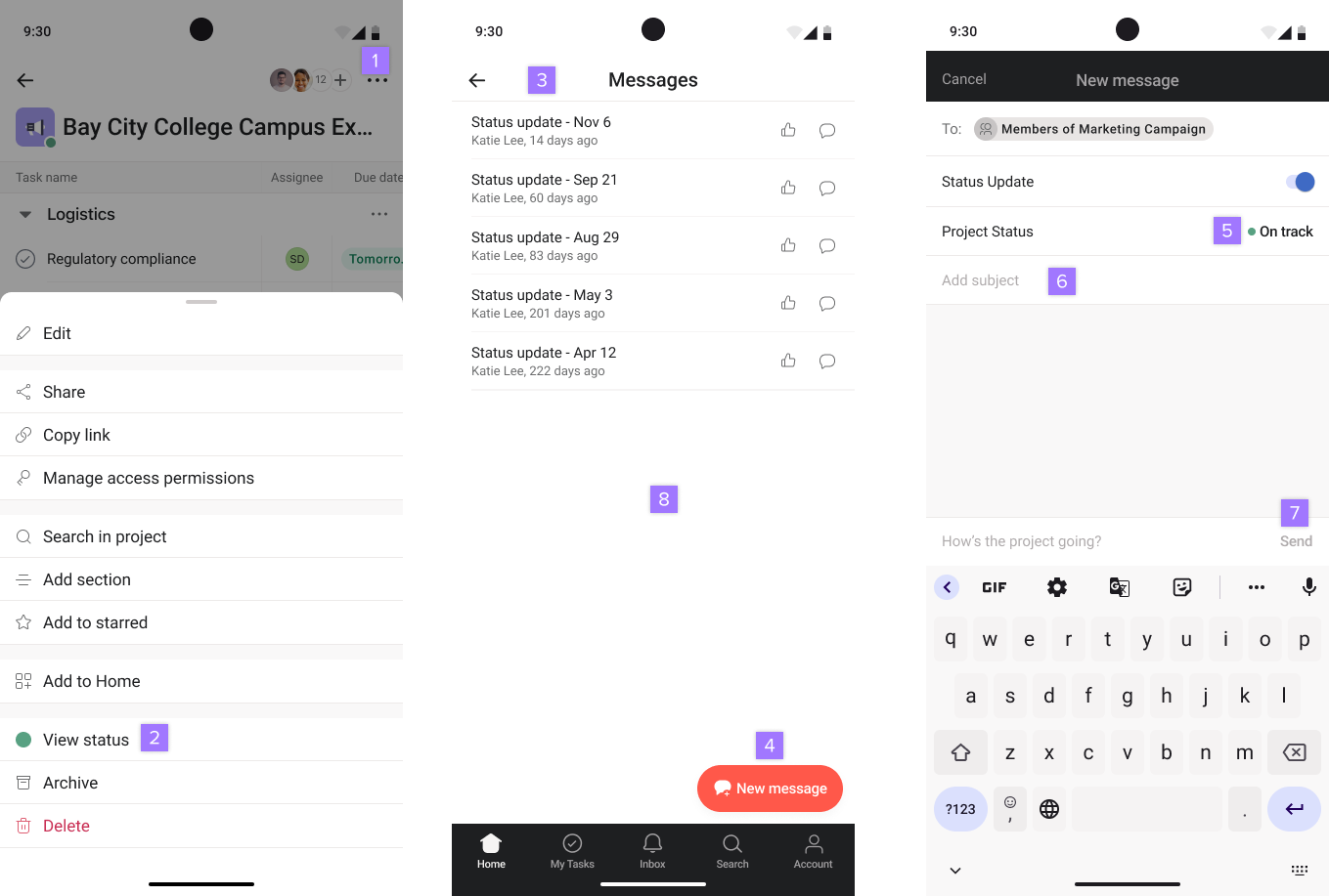 Creating tasks and projects on Android