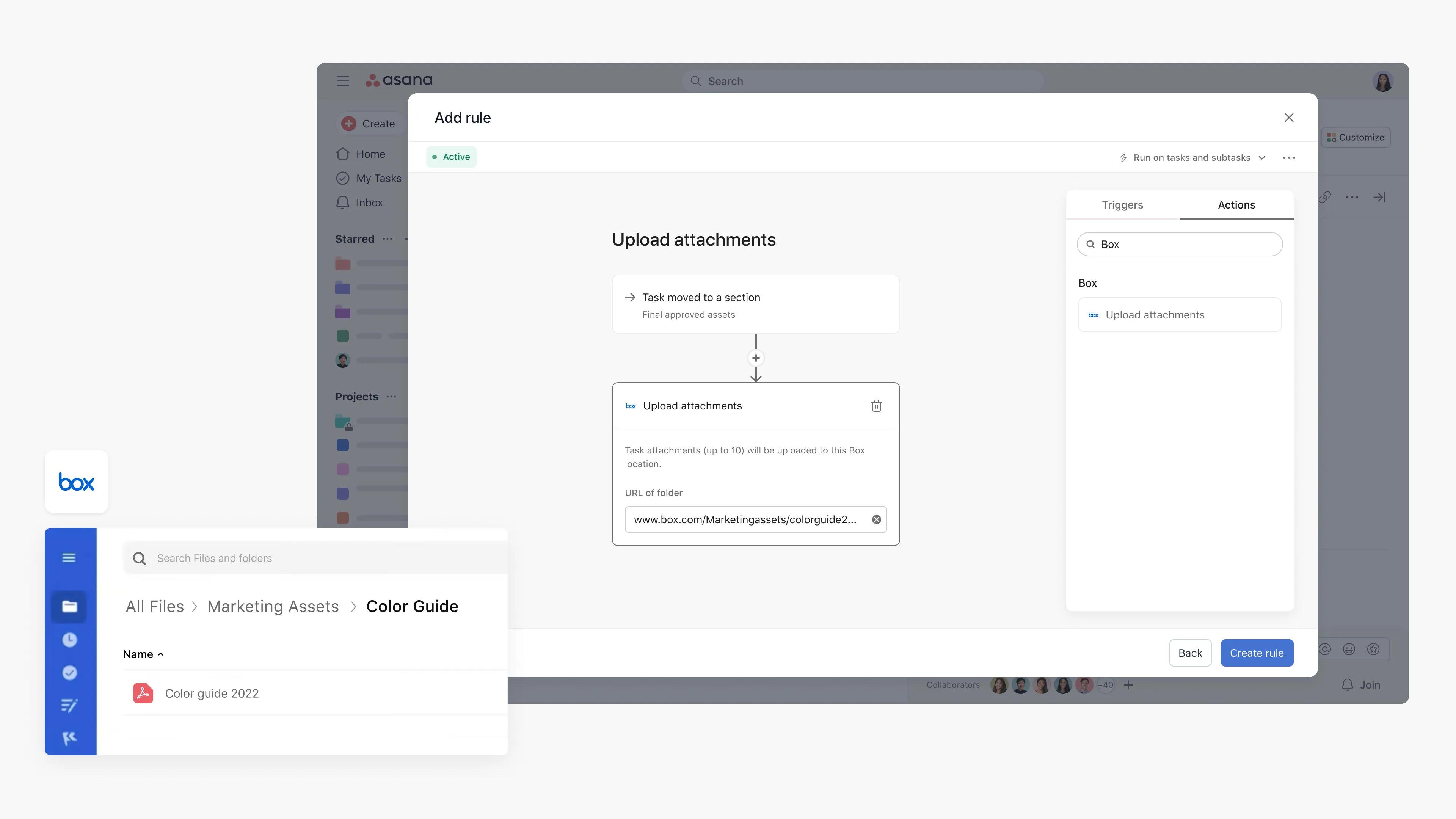 Rules integrations for cloud storage and file sharing