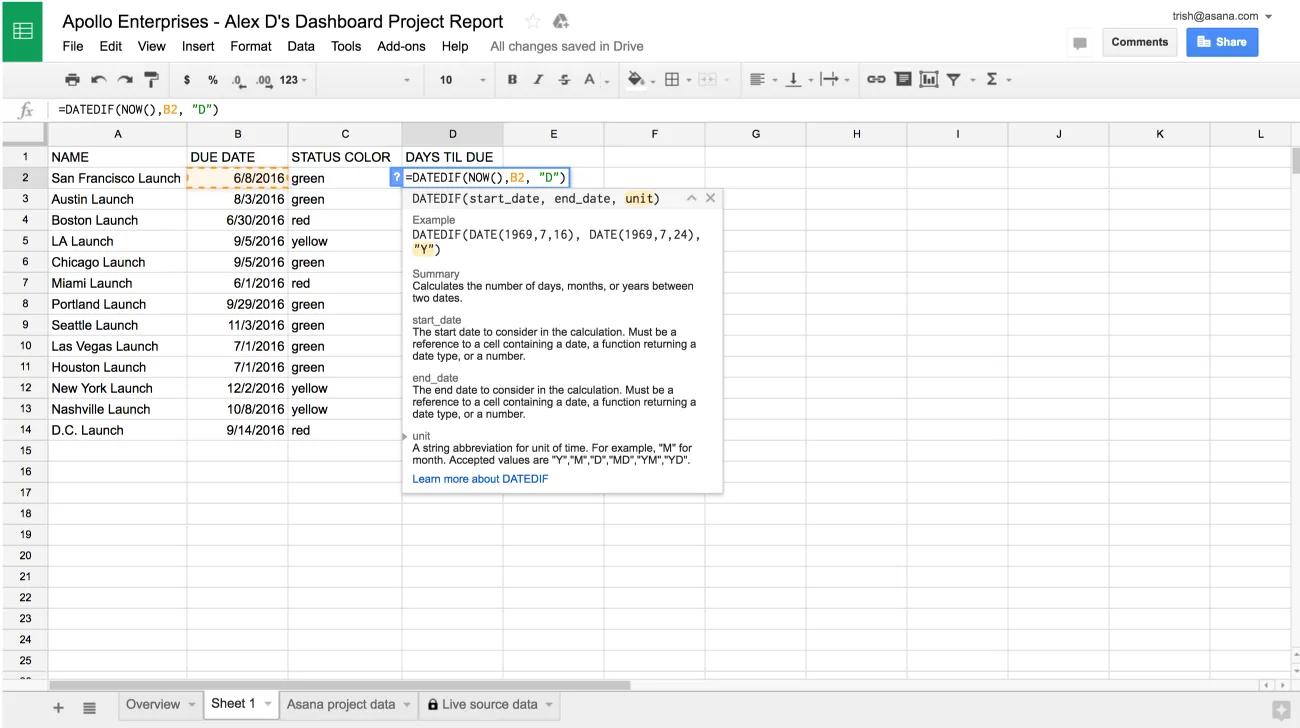 Google Sheets & Asana