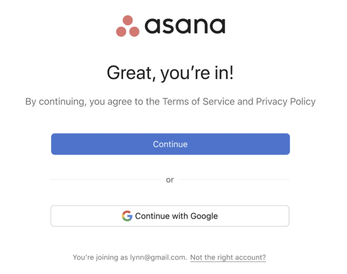 Asana account email policy