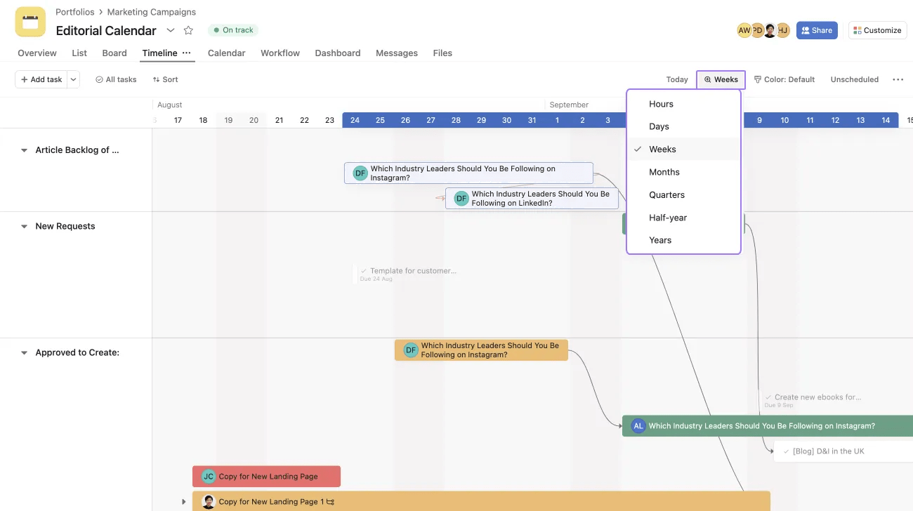 Managing tasks and dependencies with timeline Managing tasks and dependencies with timeline