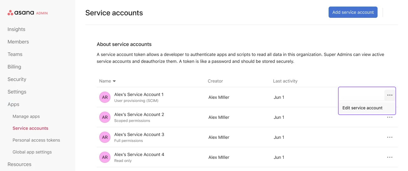 Service accounts