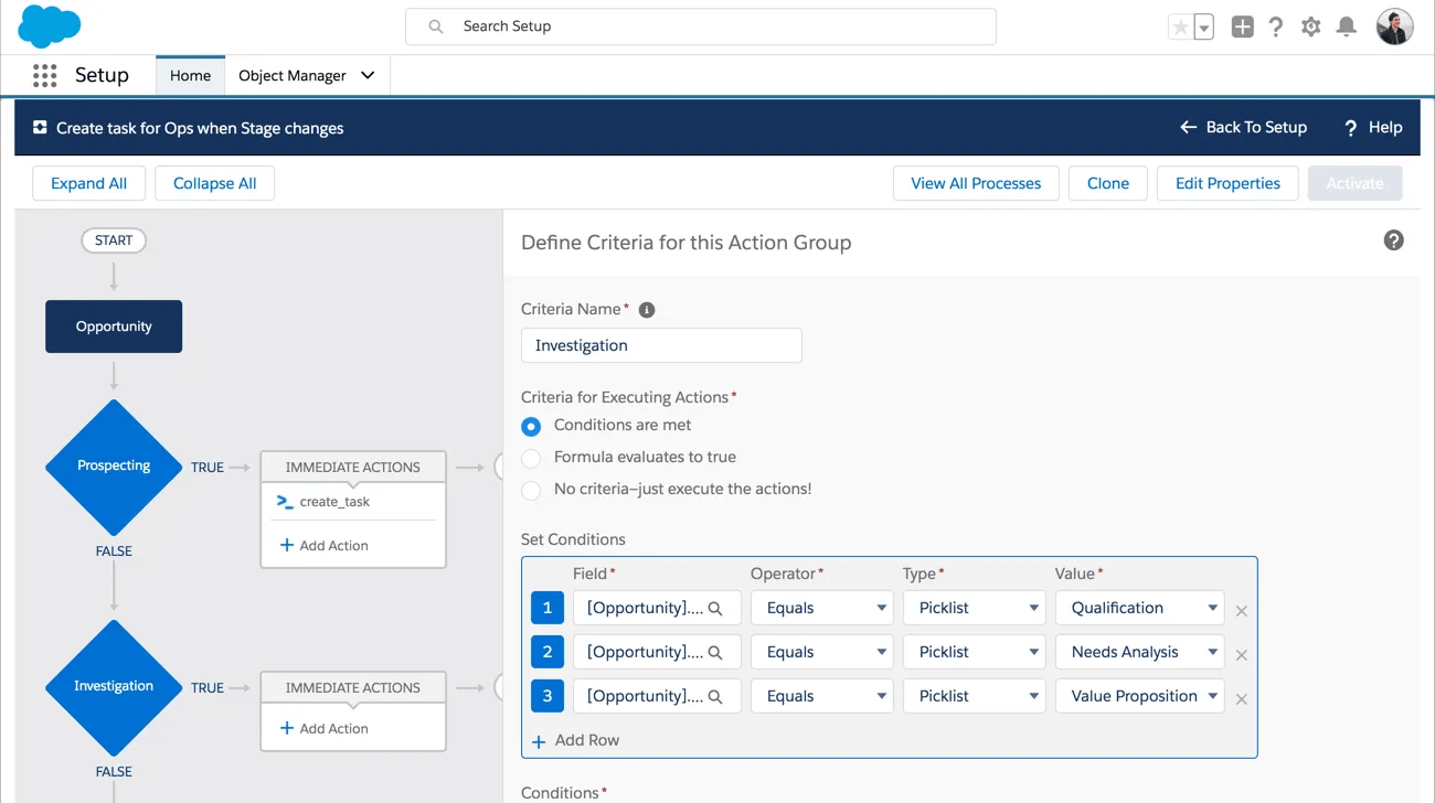 Asana 및 Salesforce 프로세스 자동화
