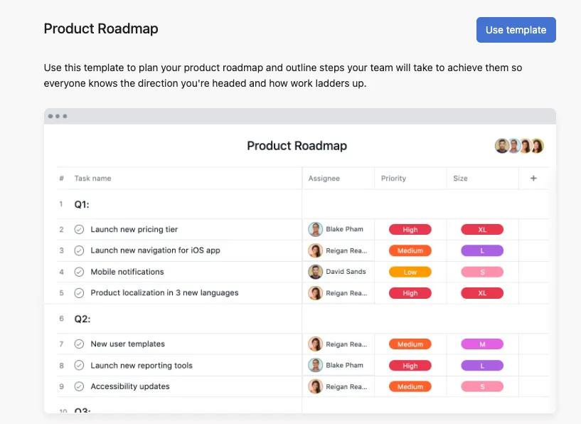 Using Asana for your product roadmap