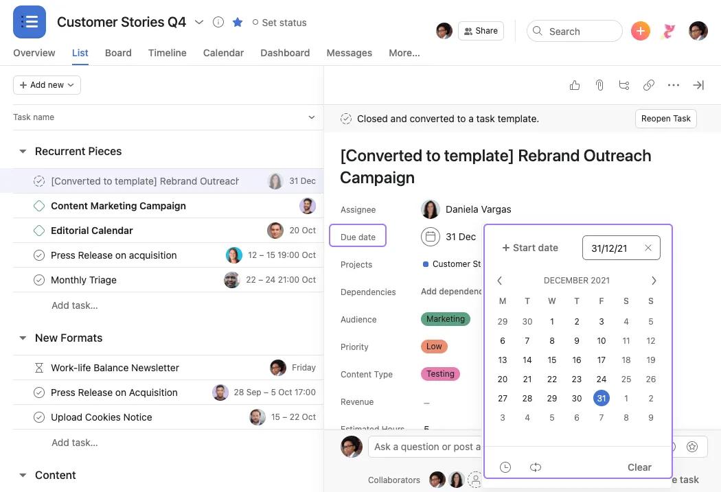 Scheduling tasks using start dates, due dates, and times