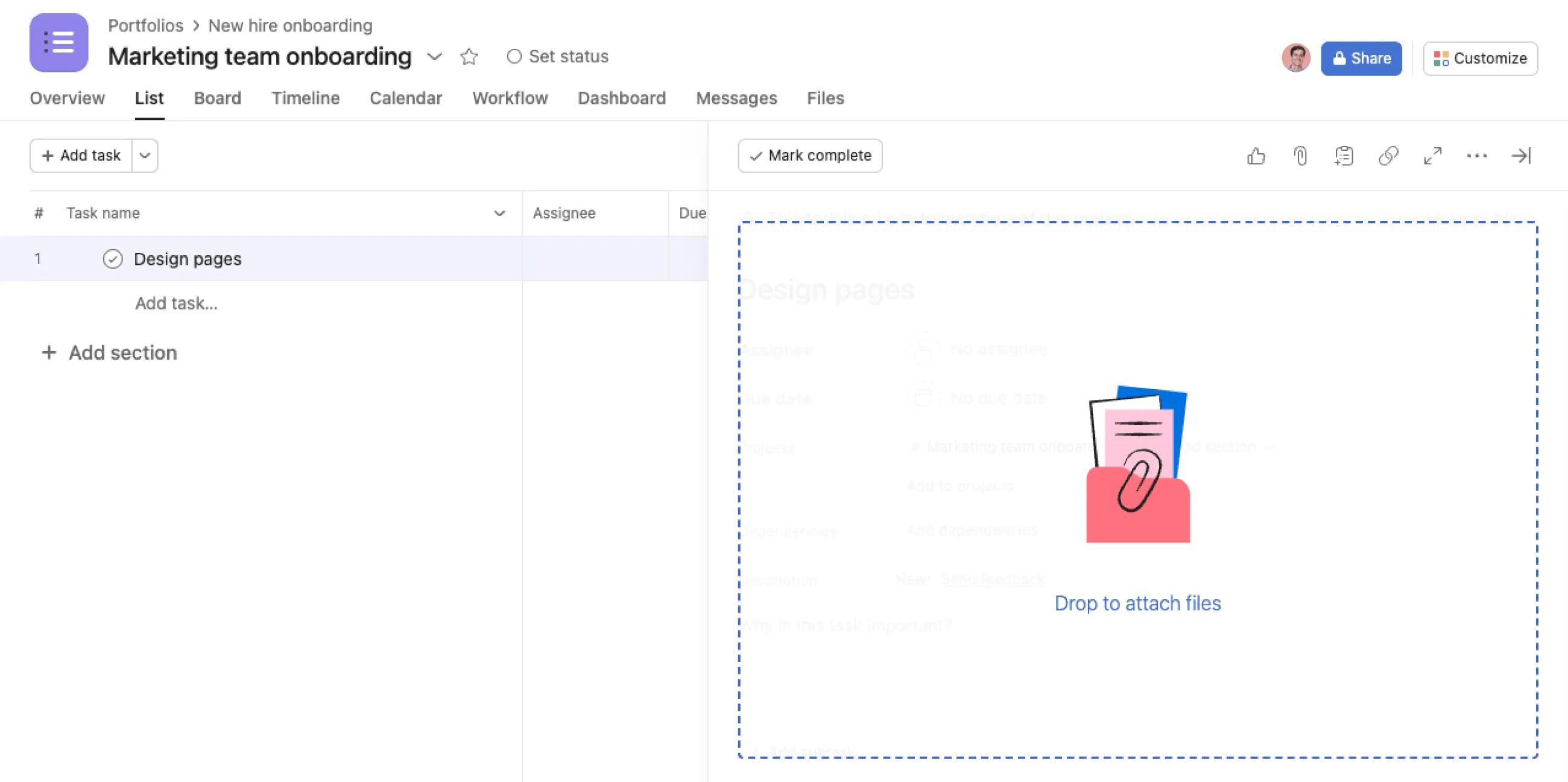 Task comments and attachments