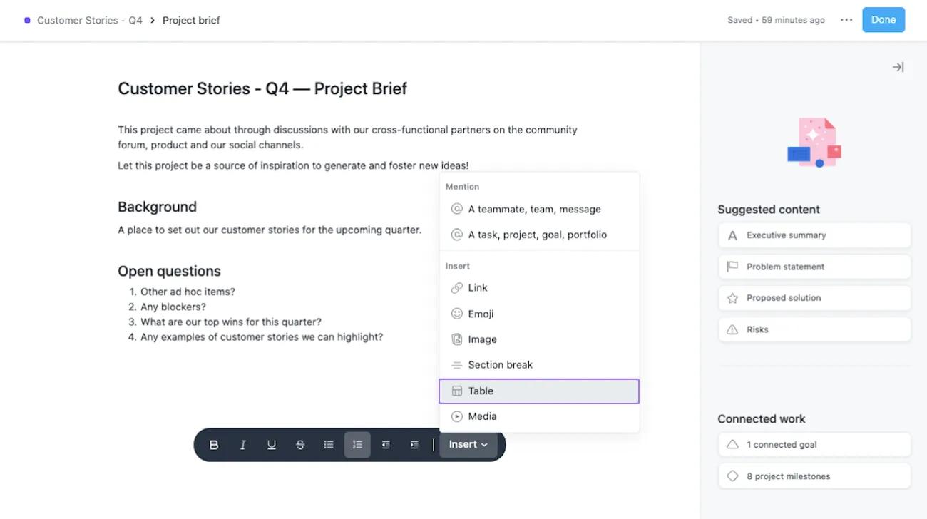 Project overview tab