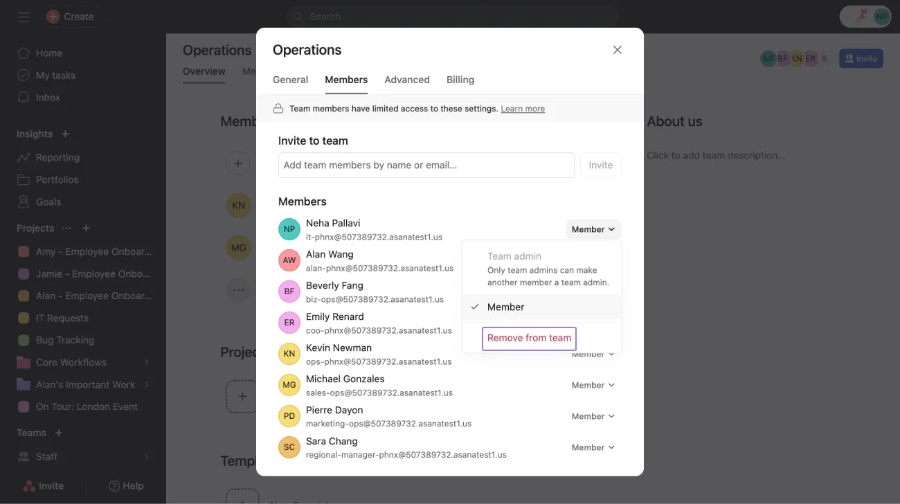 Partager et limiter l'accès aux équipes