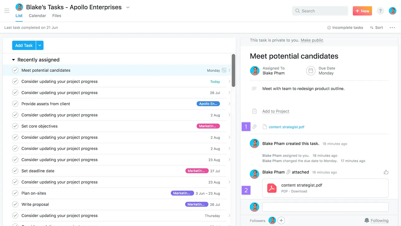 Task comments and attachments