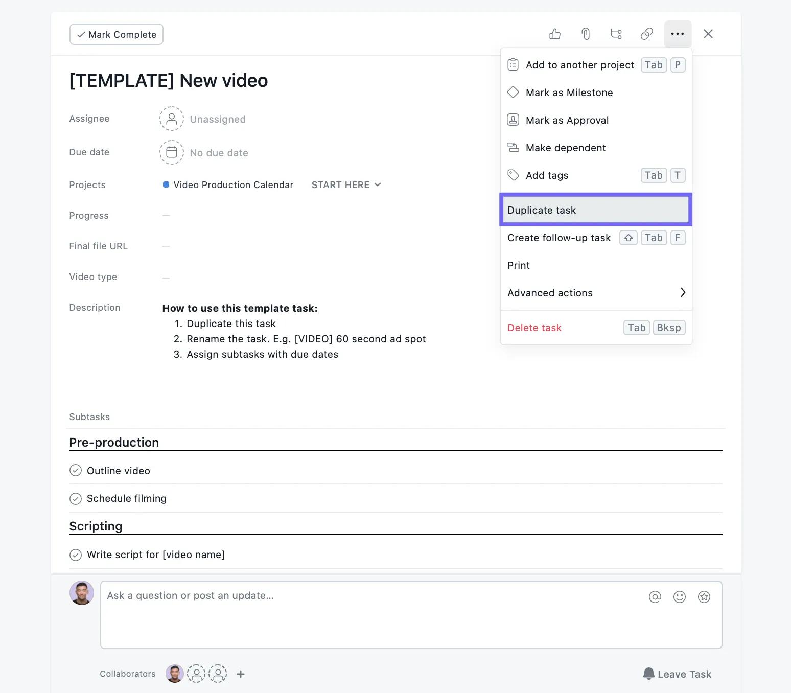 Video production calendar