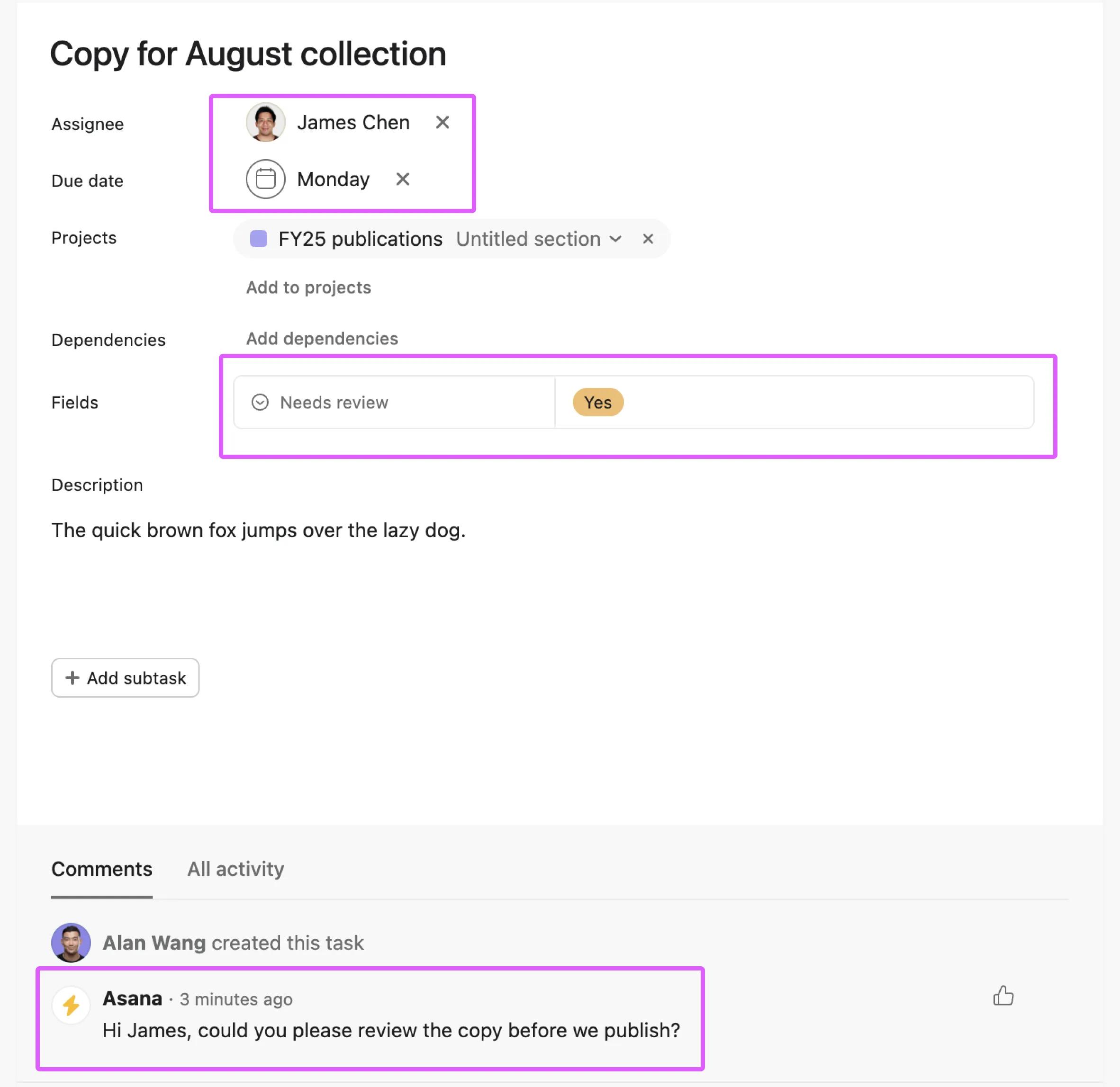 Request a task review with a simple automation