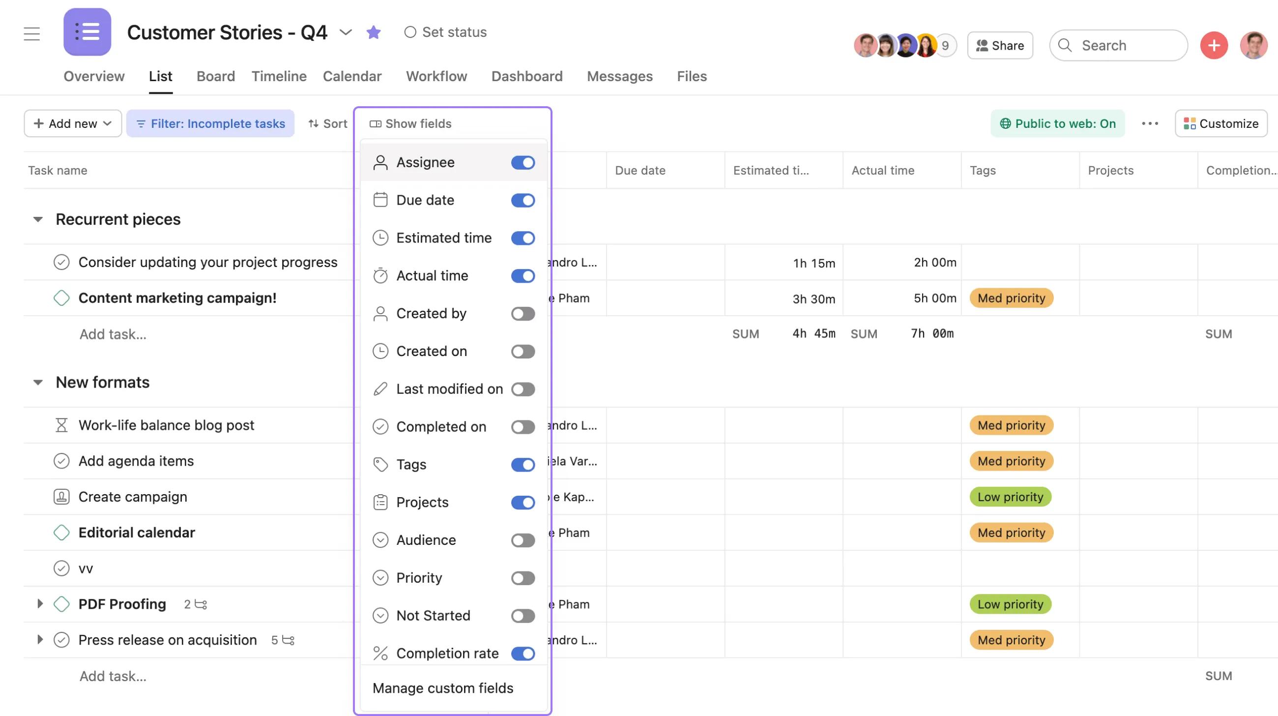 Filtering and sorting custom fields
