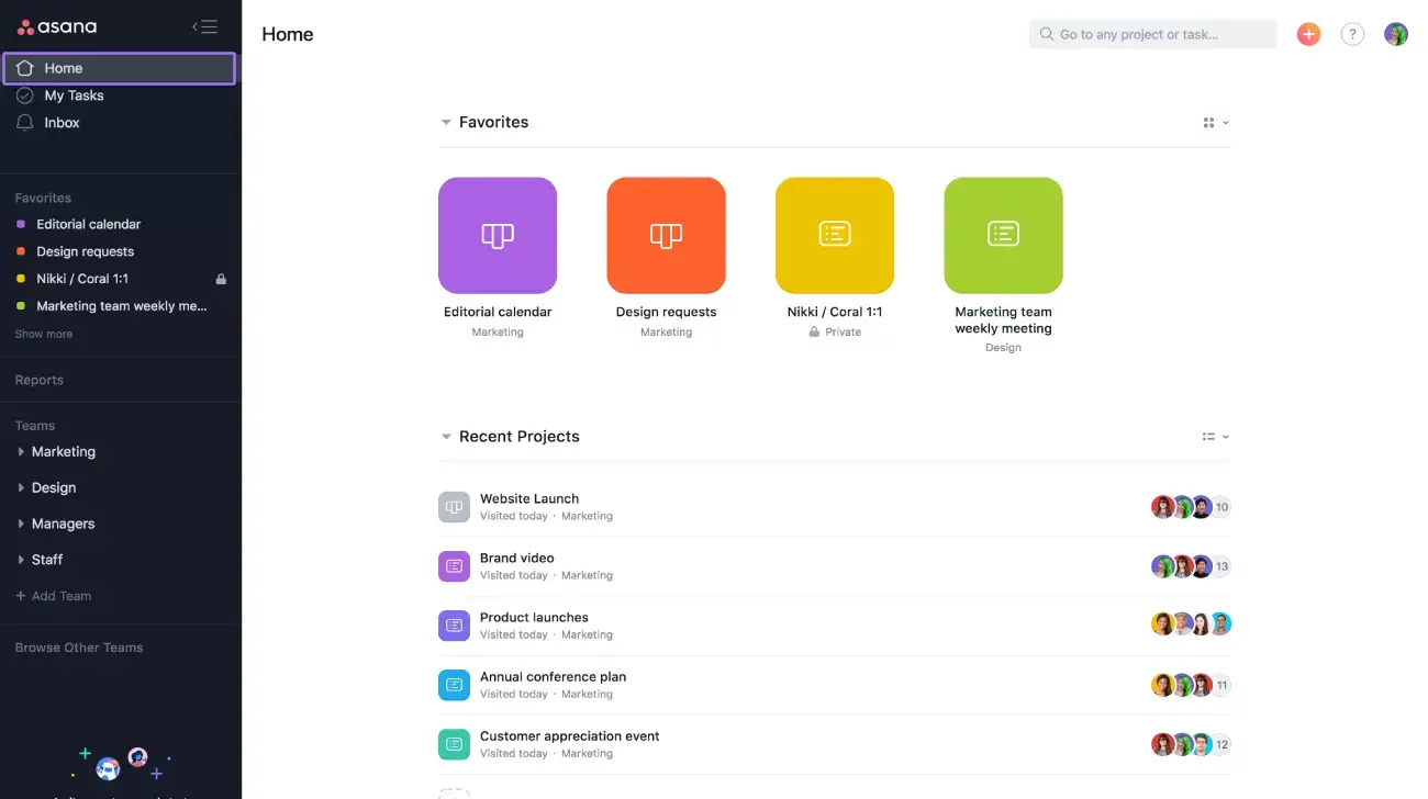 Use new Asana Homepage and Team pages to find work faster • Asana