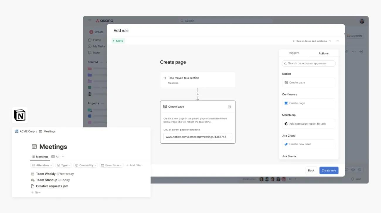 Rules integrations for productivity and communication
