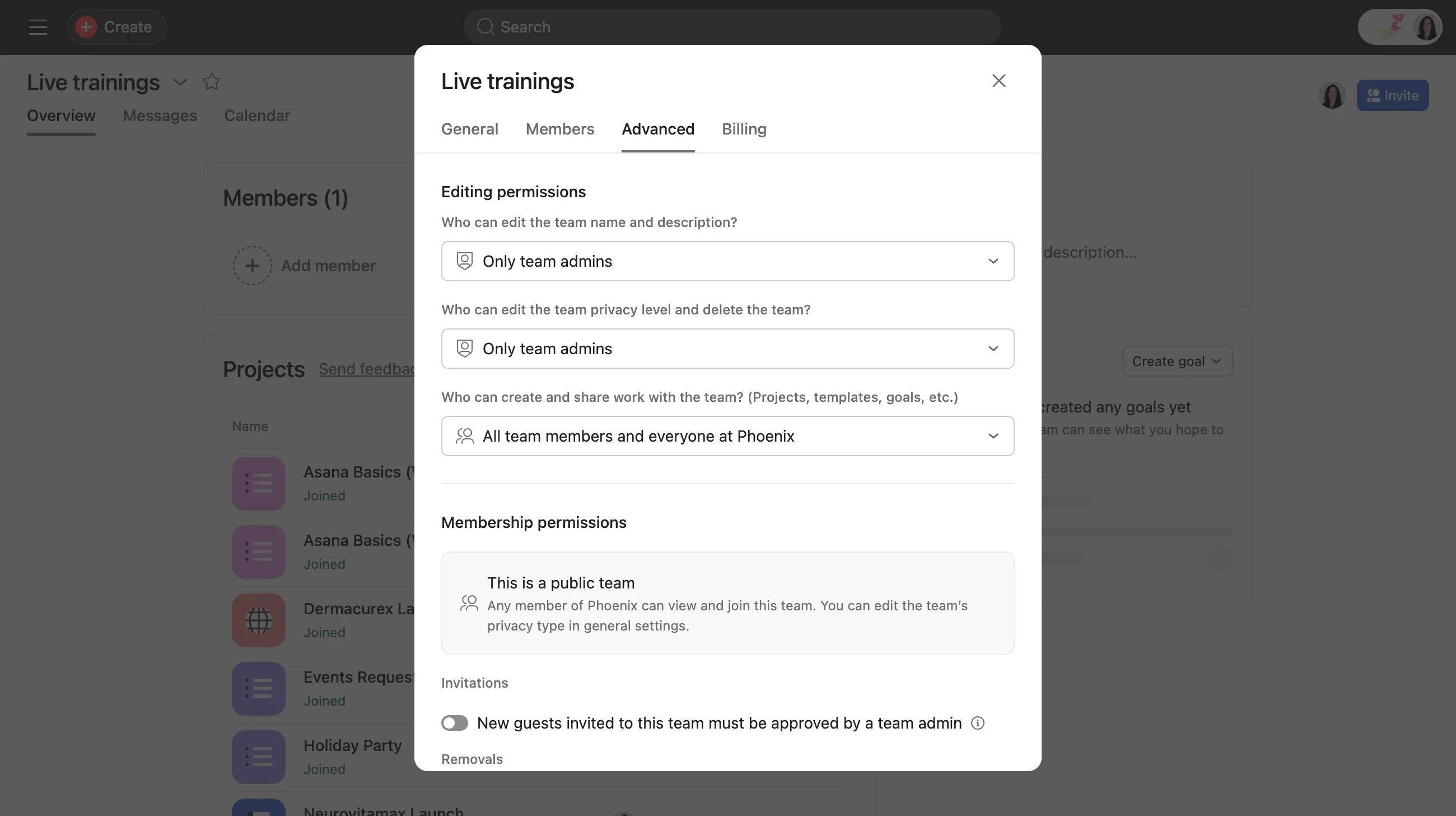 Team content permissions for team admins