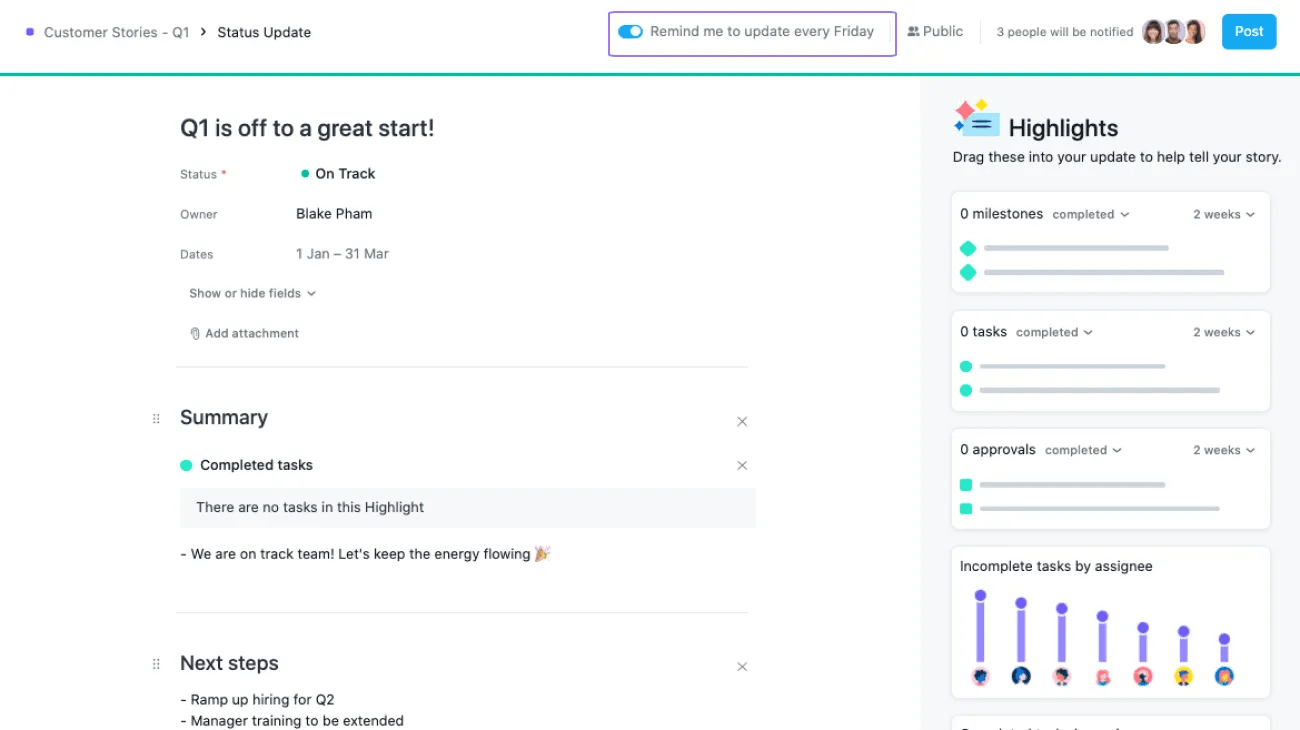 Project progress and status updates