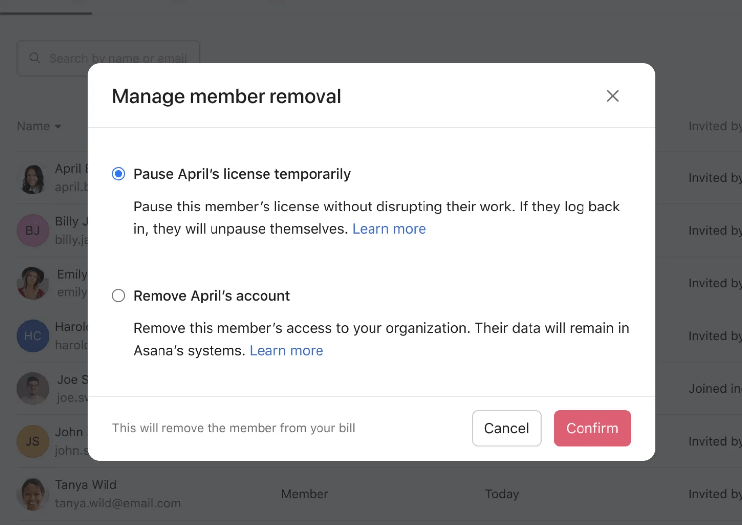 Pause a member's license