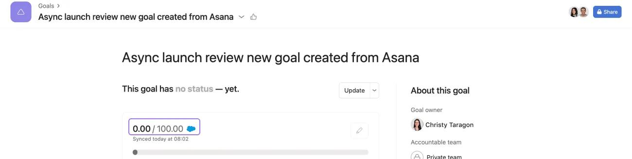 Asana Goals and Salesforce