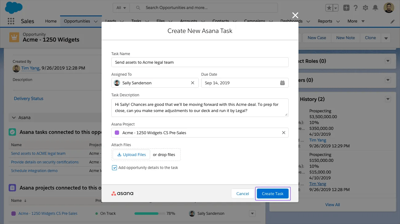 Asana and Salesforce process automation
