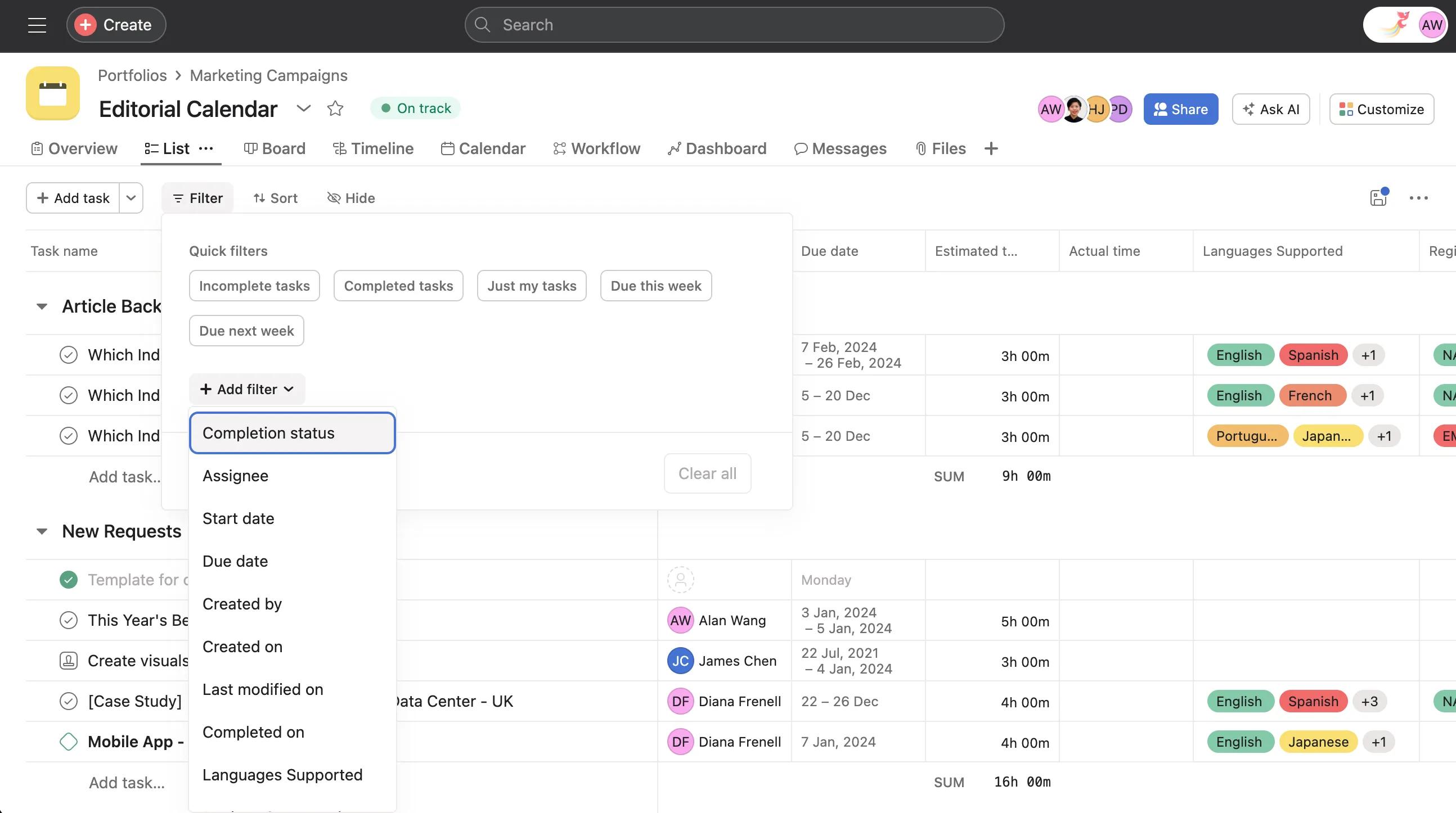 Tracking Project Progress in Asana