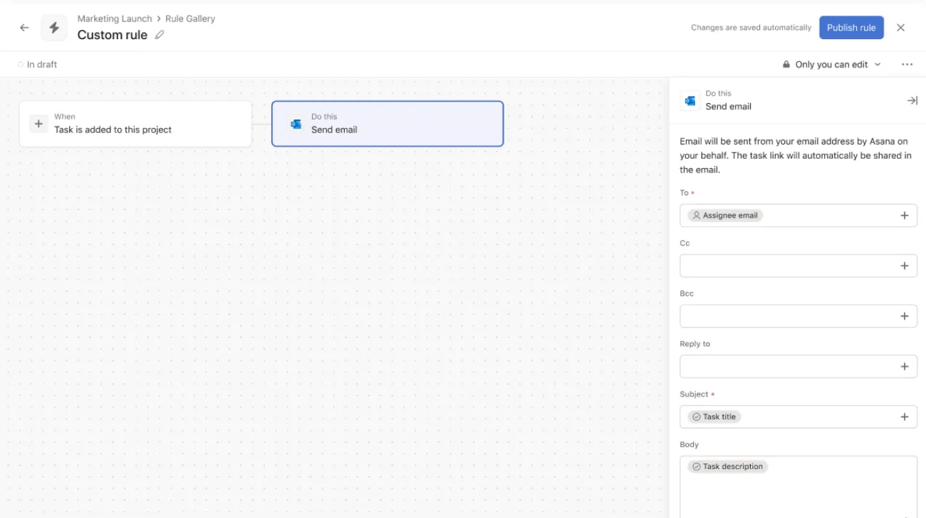 Rules integrations for productivity and communication