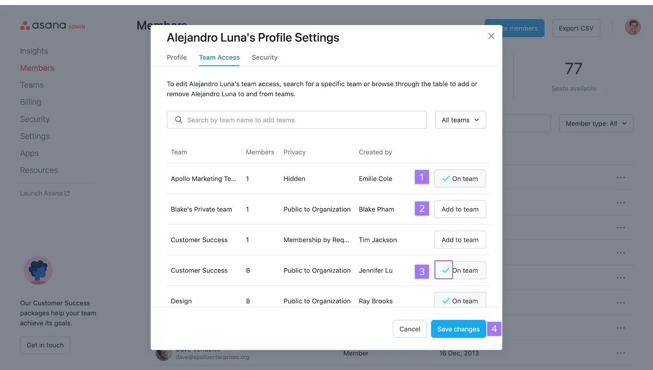 Managing members in an organization