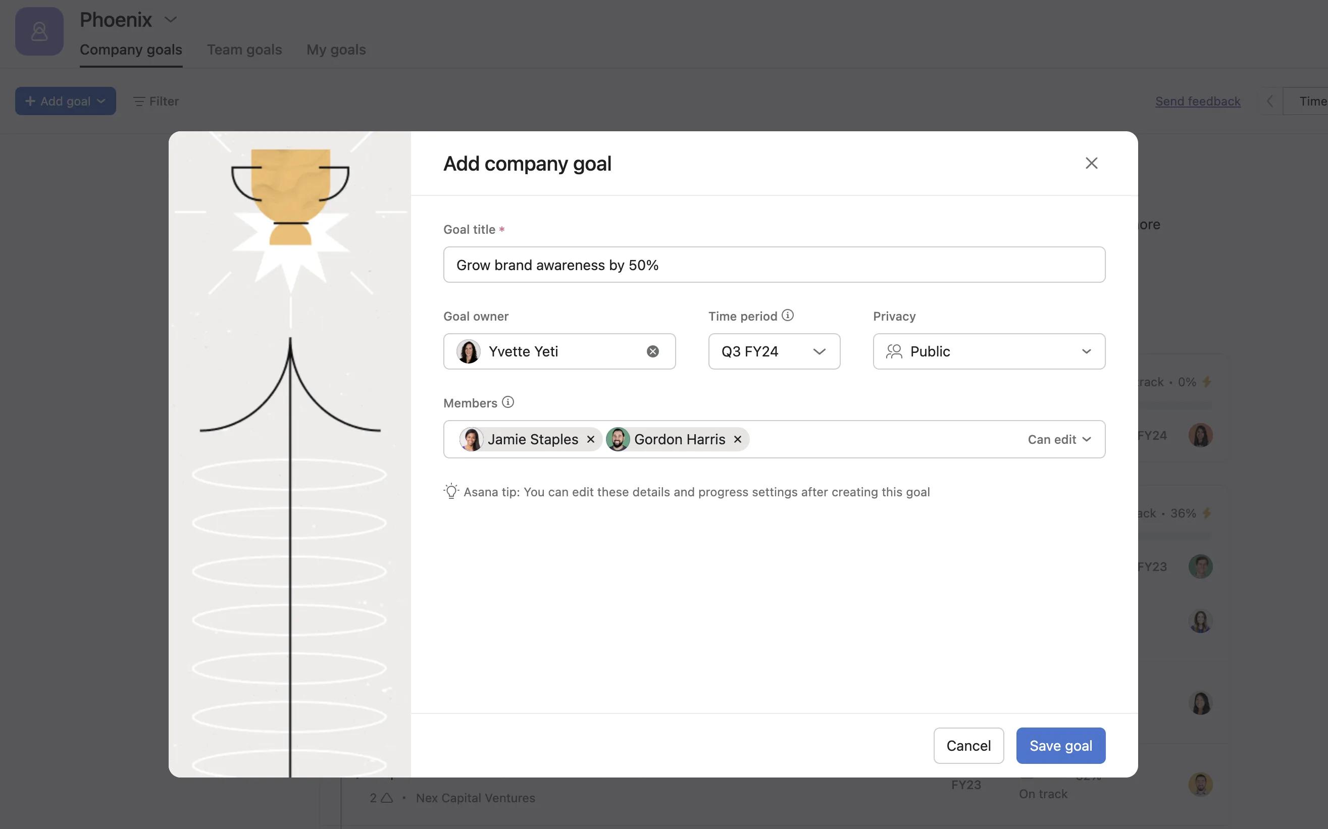 Progress, status, and connecting work to goals