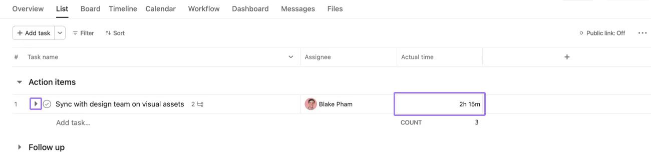 Time Tracking in Asana