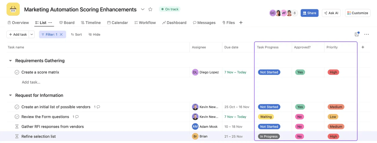 Crea proyectos en Asana