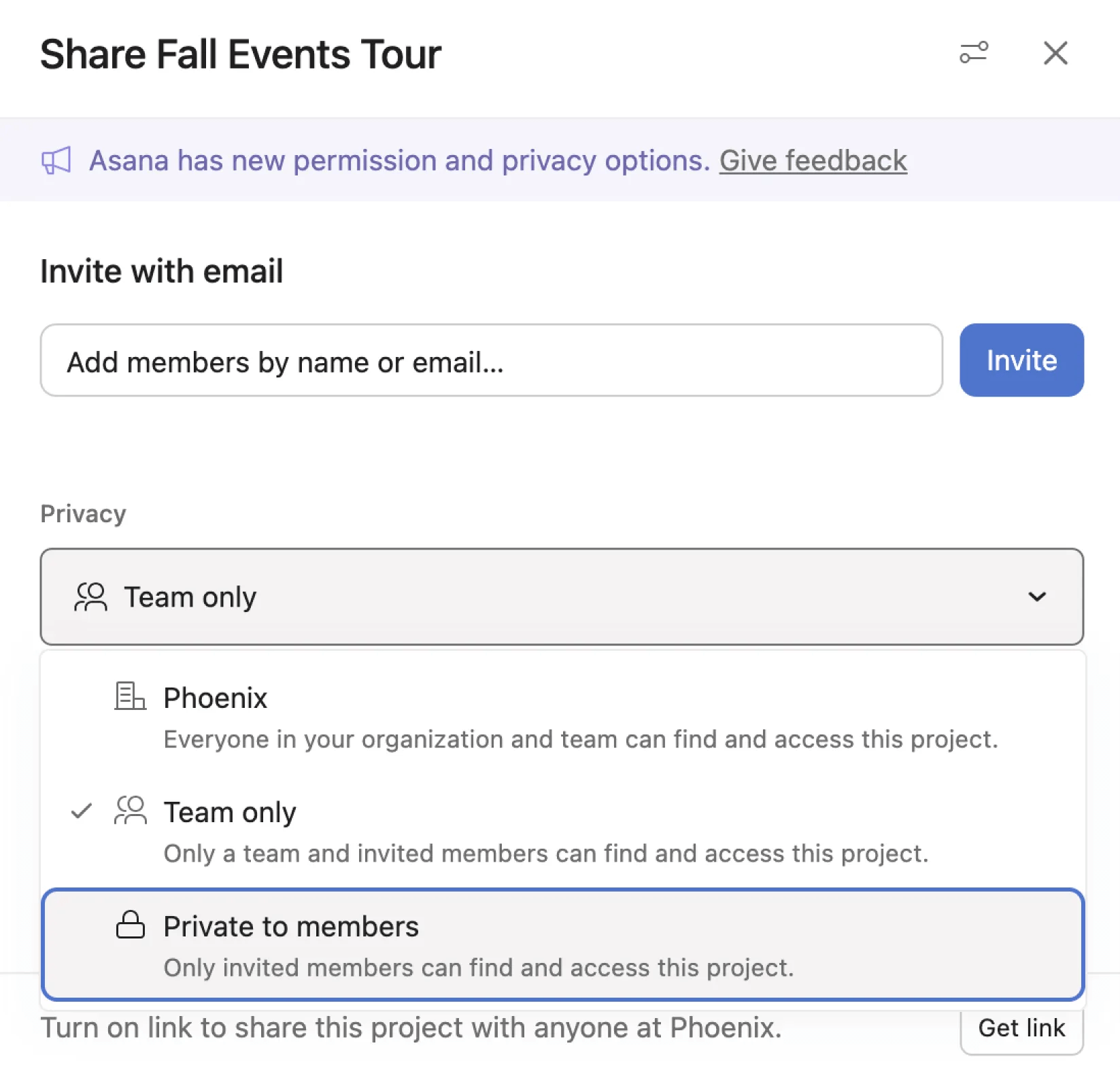 Project privacy settings