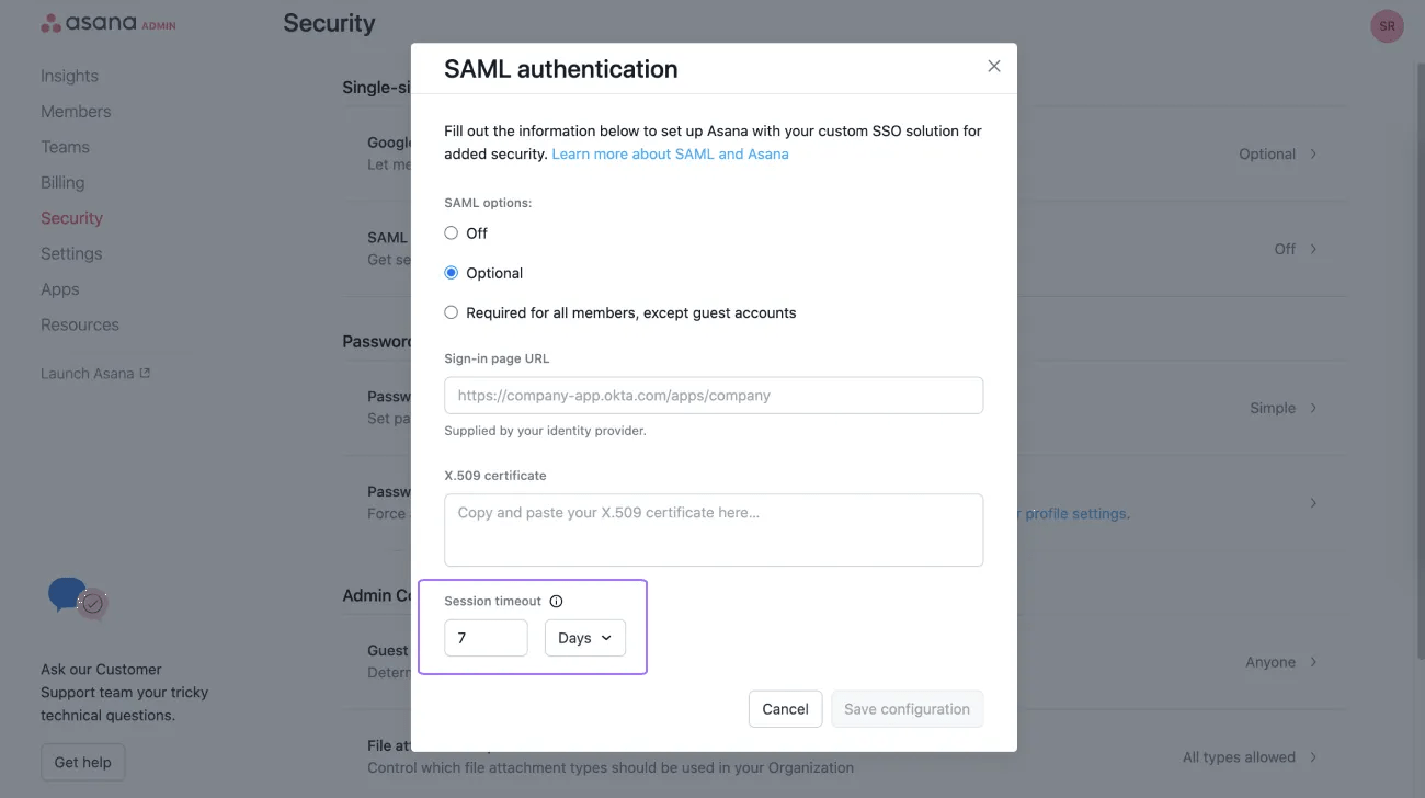 Global authentication settings
