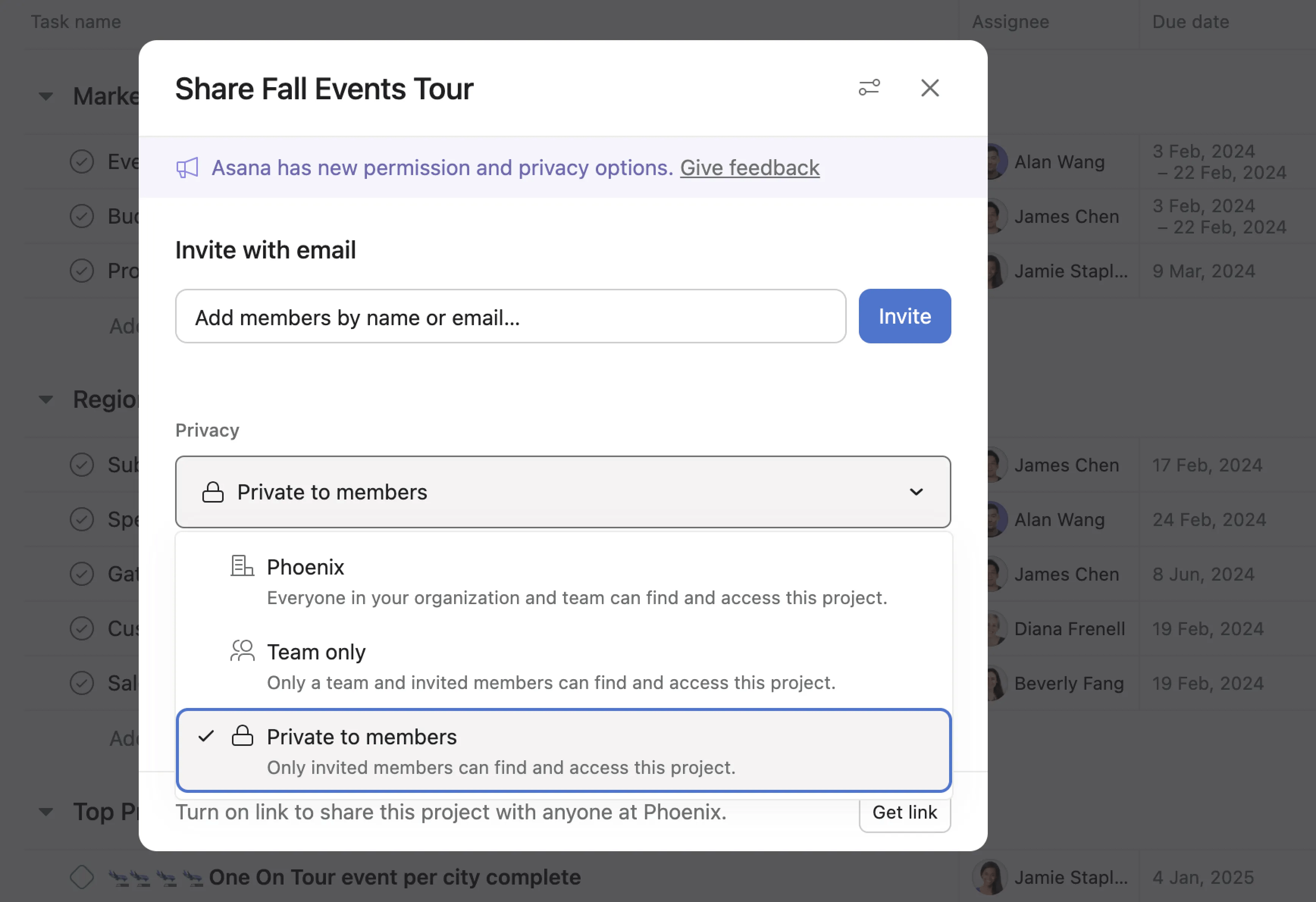 Project privacy settings