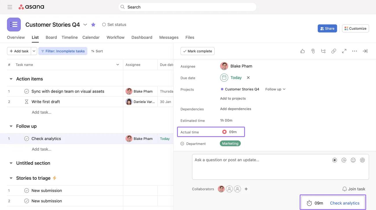 Time Tracking in Asana