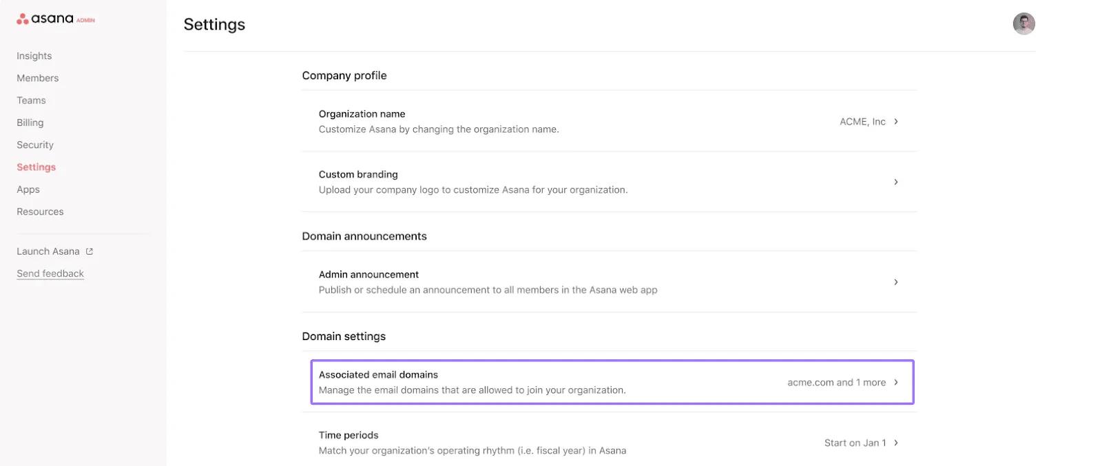 Email domain management for Asana organizations