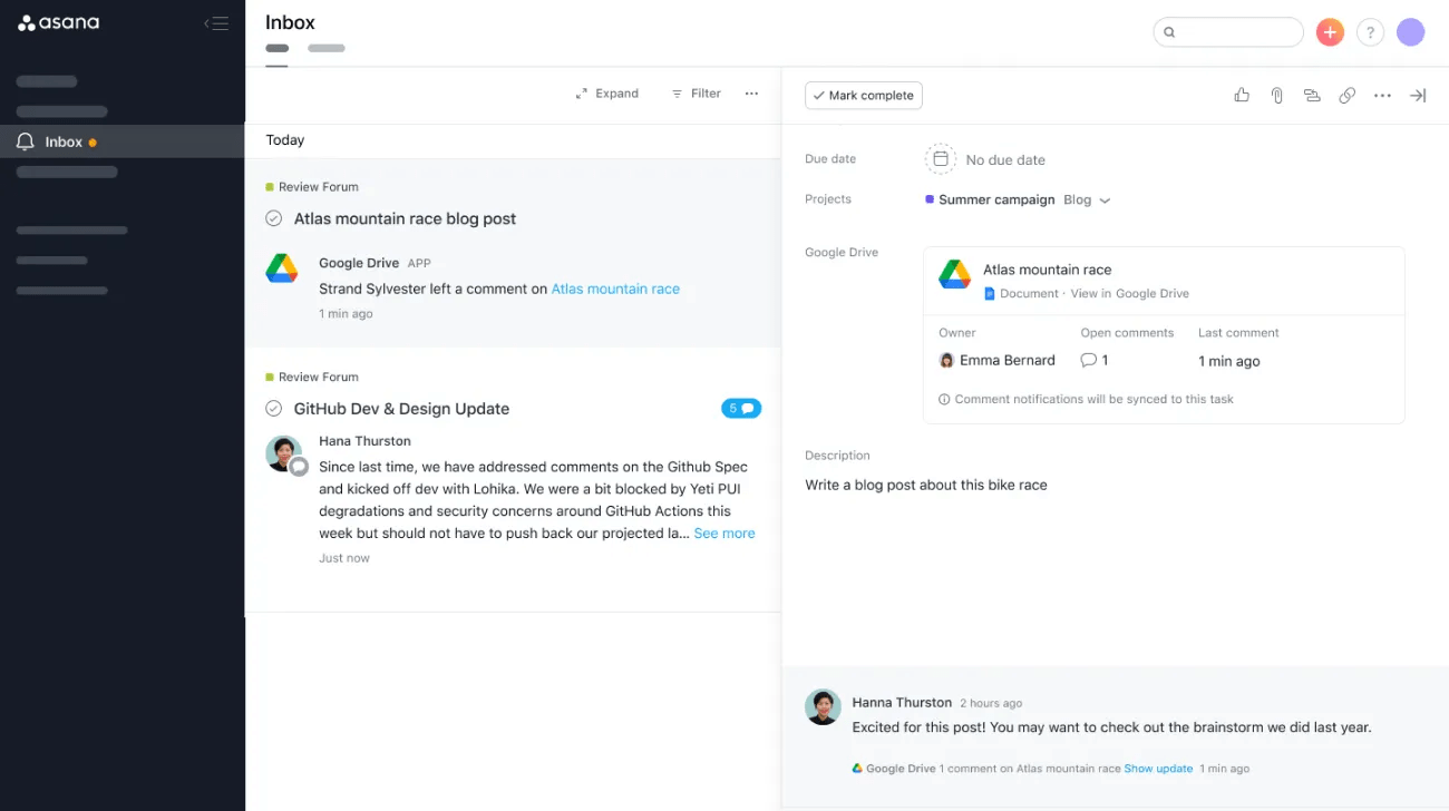 Task comments and attachments